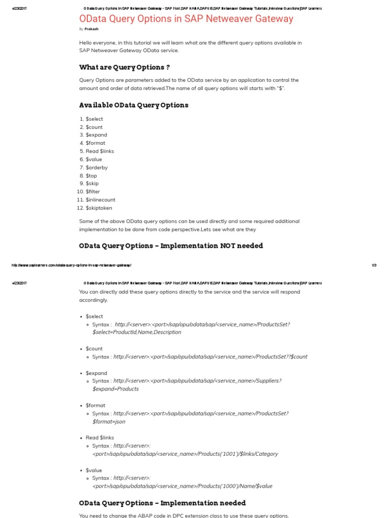 Odata Query Options In Sap Netweaver Gateway Sap Fiori Sap Hana Sapui5 Sap Netweaver