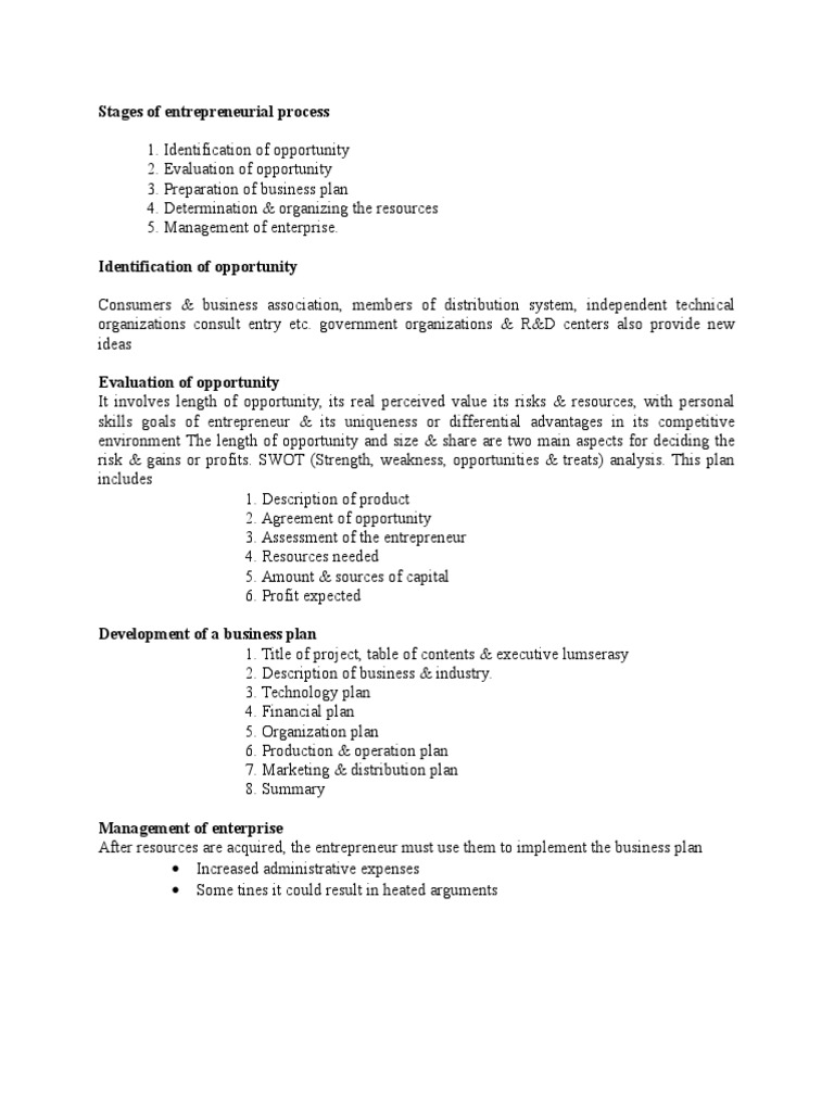 Stages Entrepreneurial Process Identification Opportunity Evaluation ...