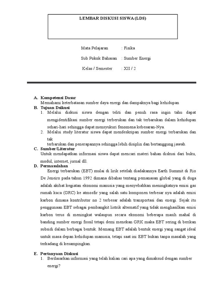 Lembar Diskusi Siswa | PDF
