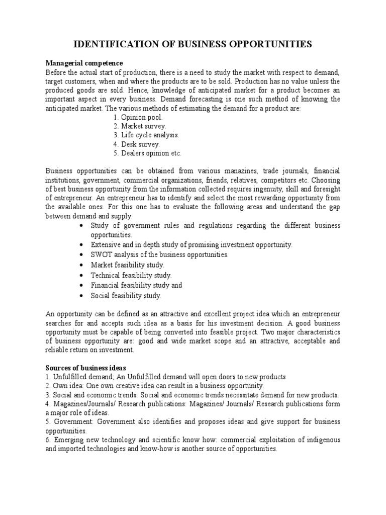 Business Opportunity Identification Methods | PDF | Feasibility Study ...