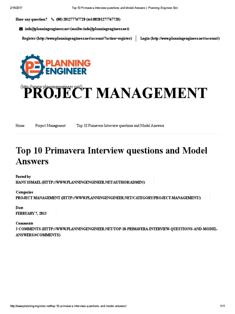 Top 10 Primavera Interview Questions and Model Answers | PDF ...
