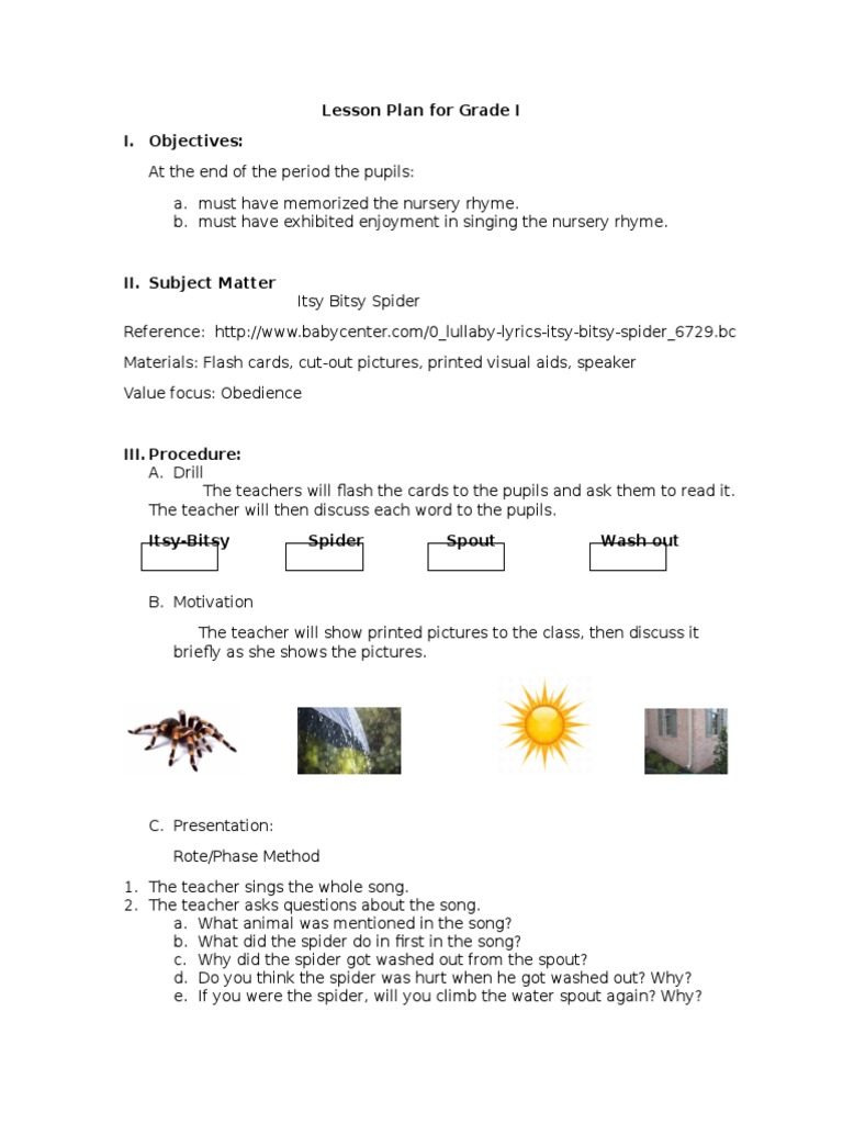 Itsy Bitsy Spider Lesson Plan | PDF