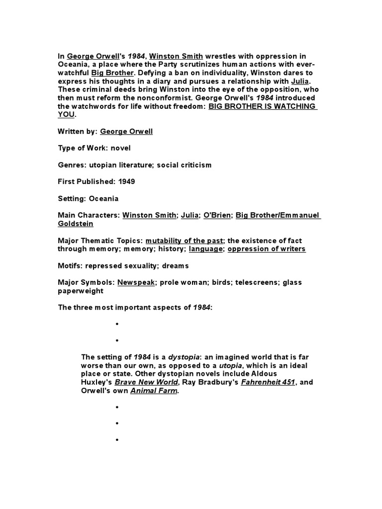1984 Summary | PDF | Utopian And Dystopian Fiction