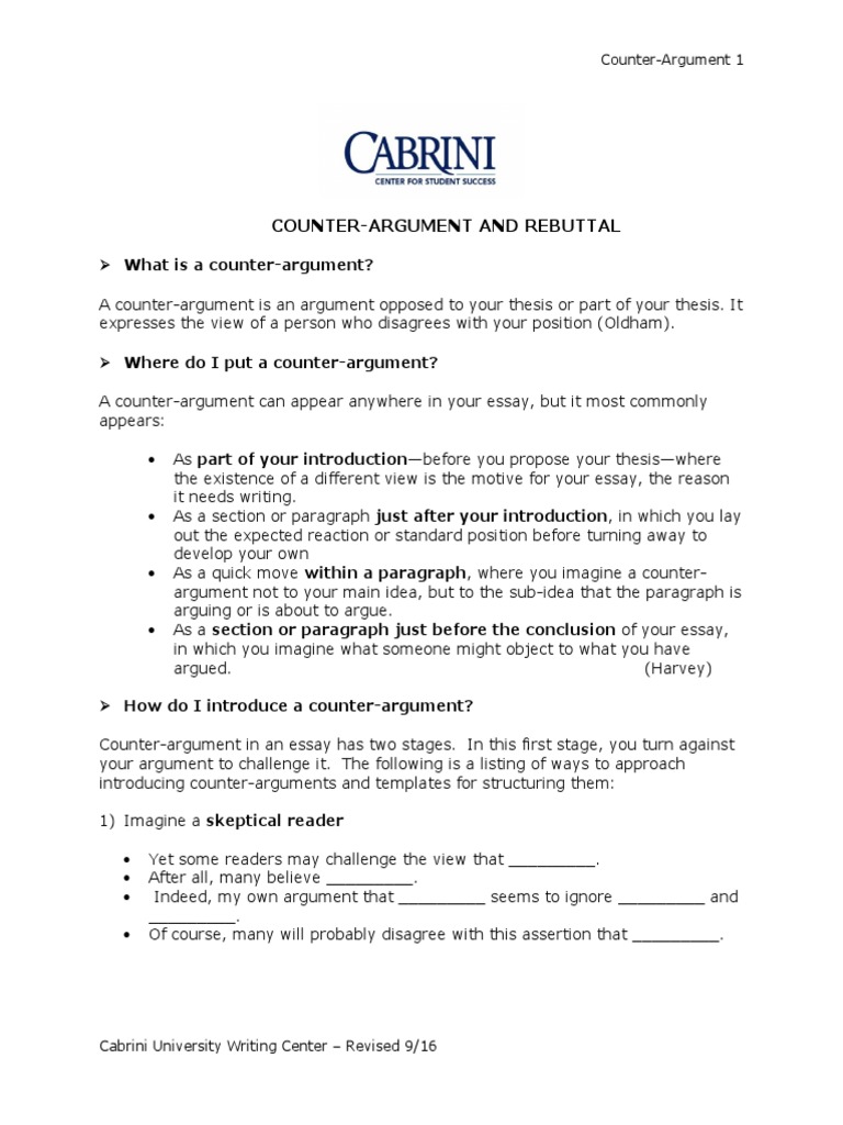 Counter Argument Handout Cabrini | PDF | Argument | Essays