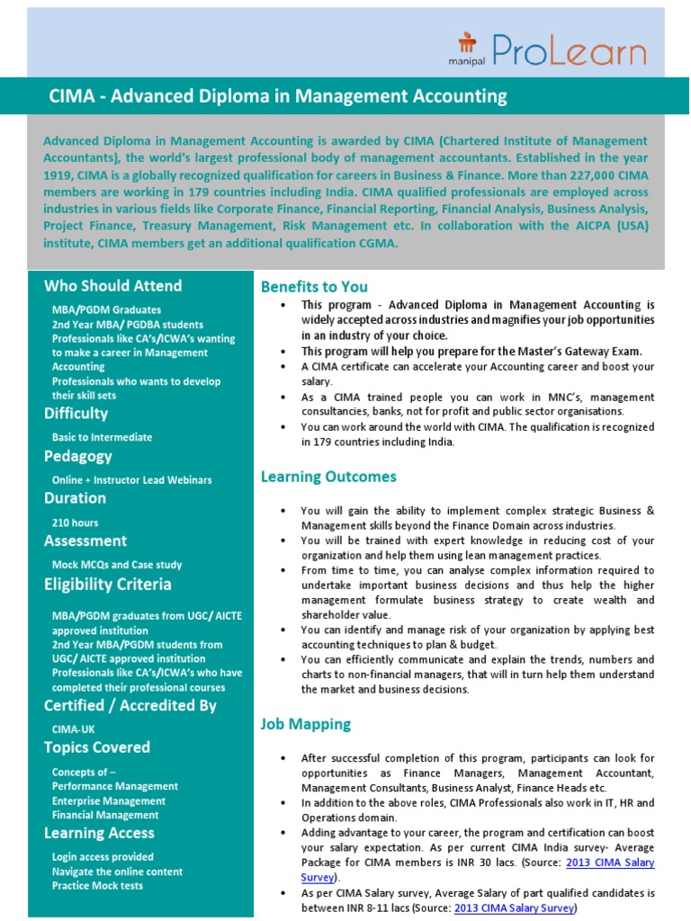 Product Note- CIMA Advanced Diploma in Management Accounting - Web ILT ...