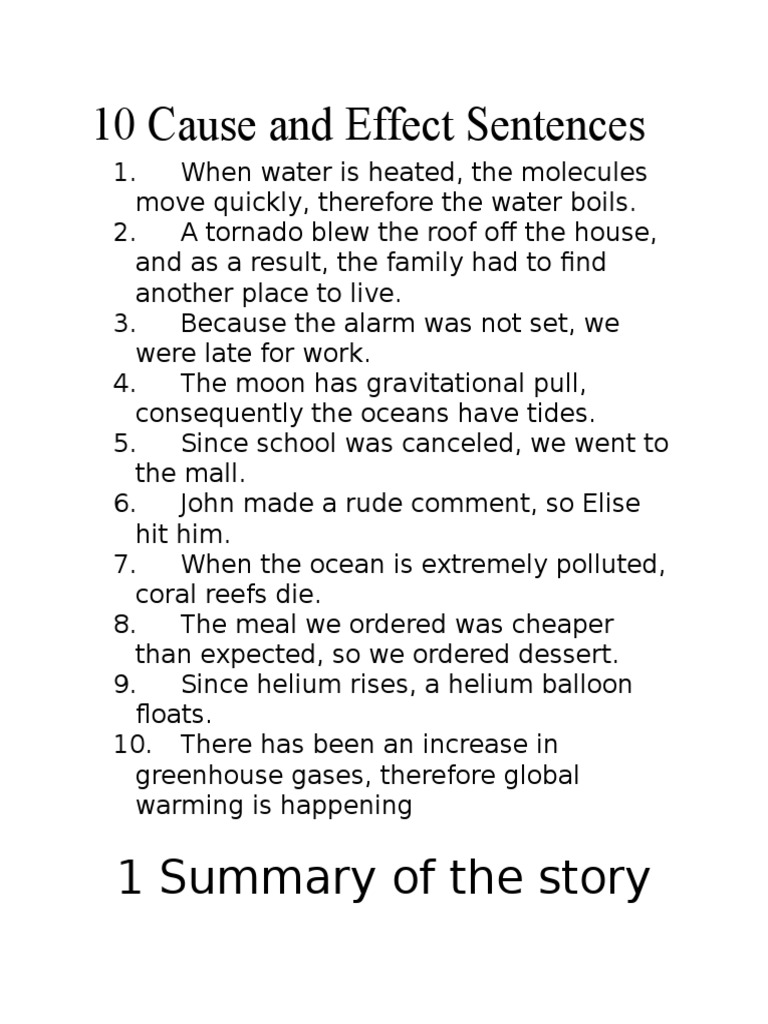 10 Cause And Effect Sentences docx