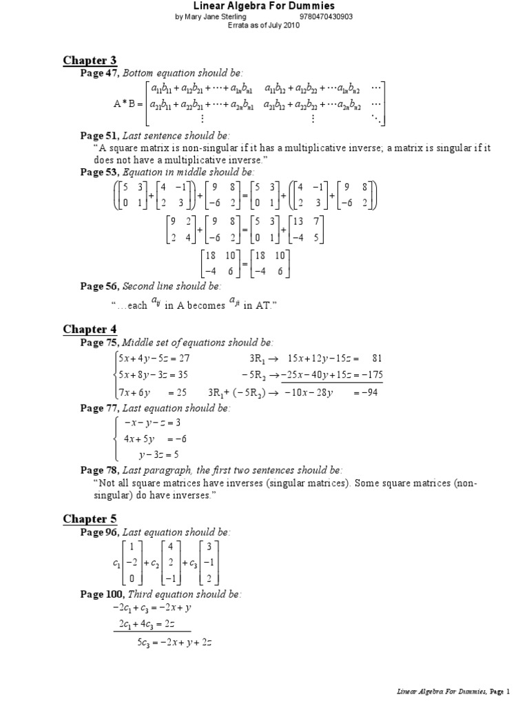 Linear Algebra for Dummies - Errata | Functions And Mappings | Physics ...