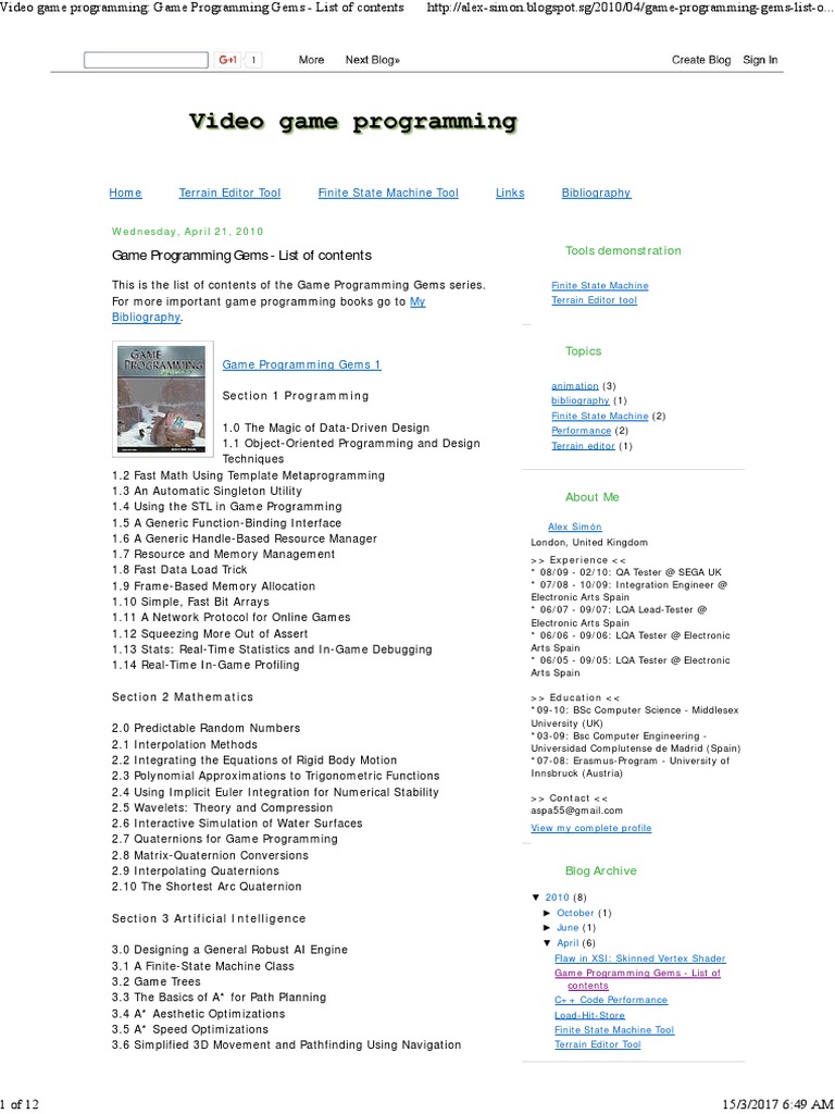 Video Game Programming - Game Programming Gems - List of Contents | PDF ...