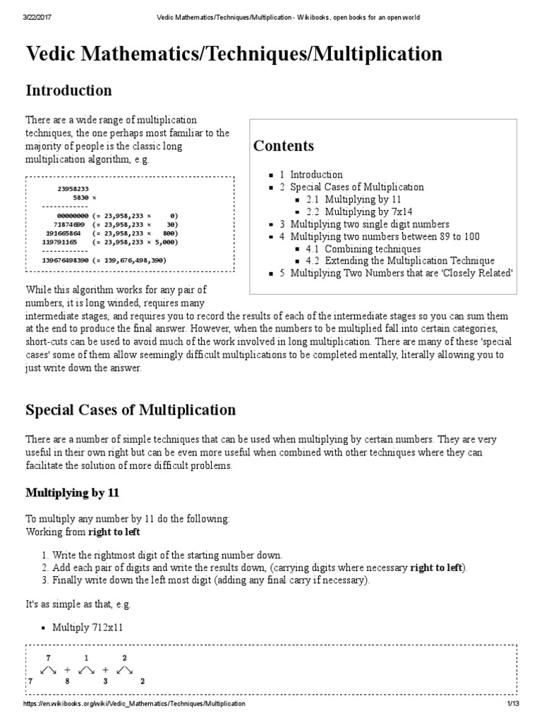 Vedic Mathematics Techniques Multiplication | PDF | Multiplication ...