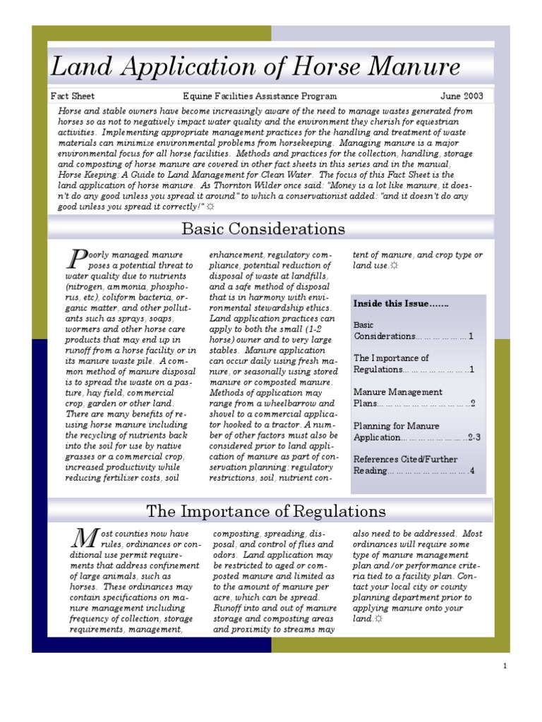 Land Application of Horse Manure Guide | PDF | Manure | Compost