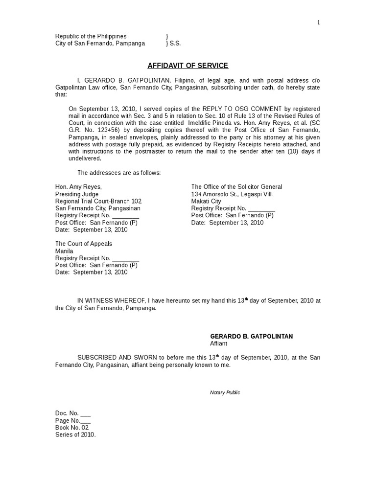 Affidavit of Service | PDF