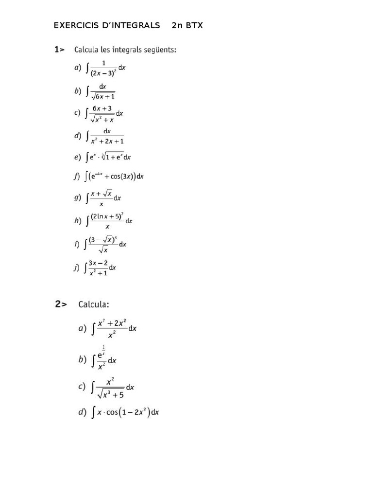 Exercicis Integrals | PDF