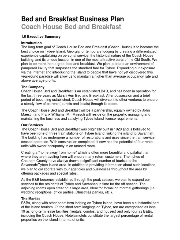Bed and Breakfast Business Plan PDF | PDF | Bed And Breakfast | Balance ...