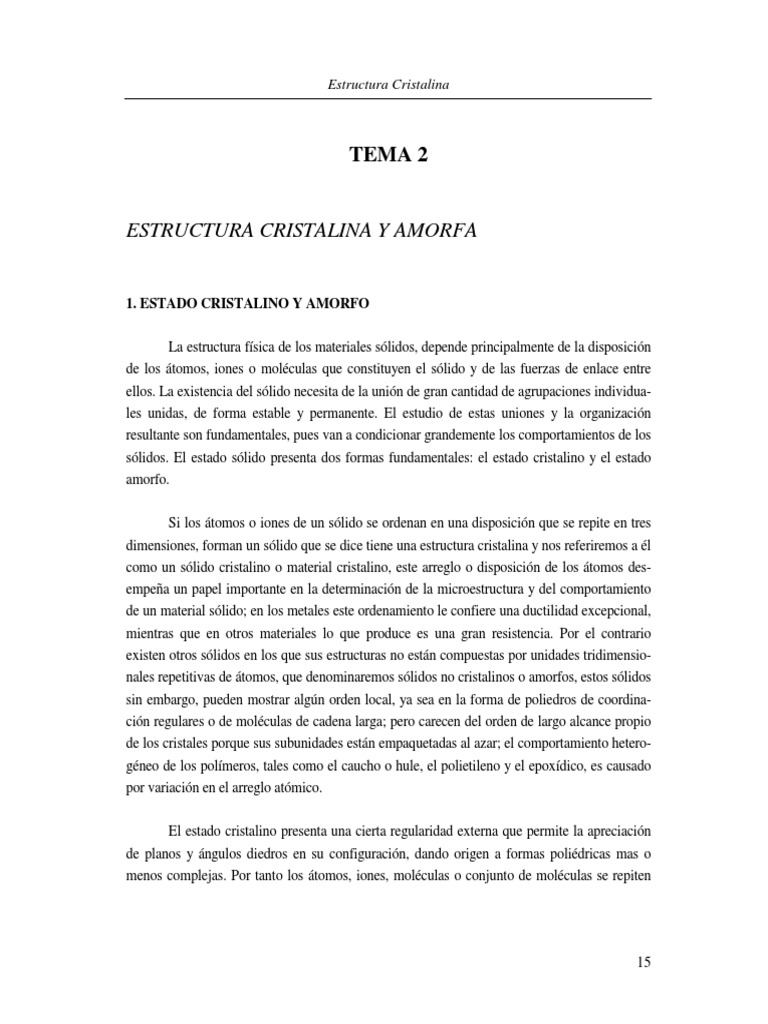 2.estructura Cristalina y Amorfa PDF | PDF | Cristal | Estructura ...