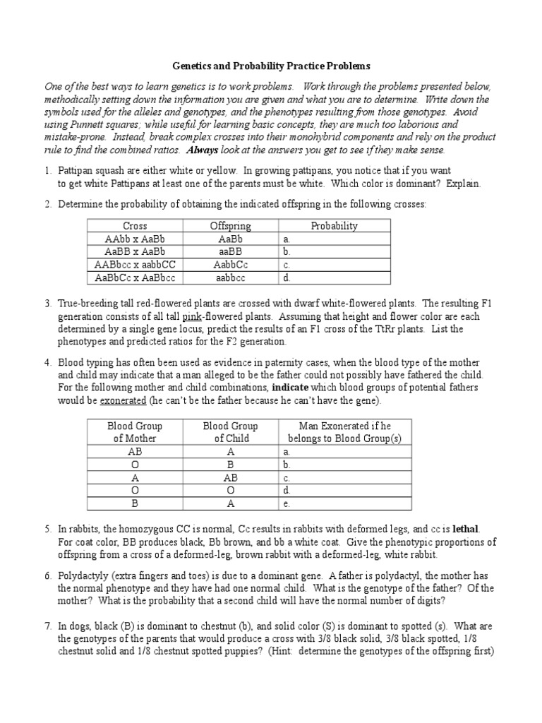 Genetics and Probability Practice Problems | Dominance (Genetics ...