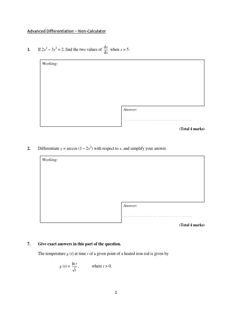Advanced Differentiation Exercises | PDF | Tangent | Derivative