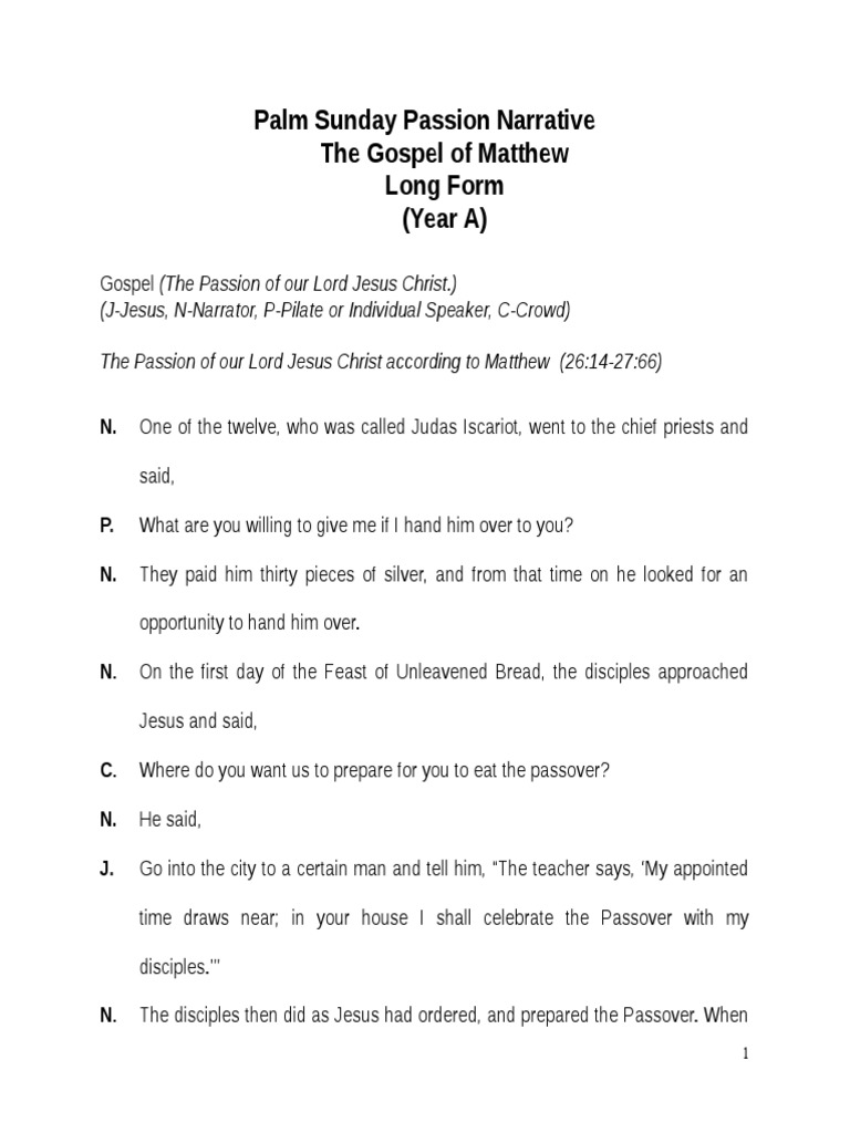 Palm Sunday Passion Narrative Year A | PDF | Jesus | Barabbas