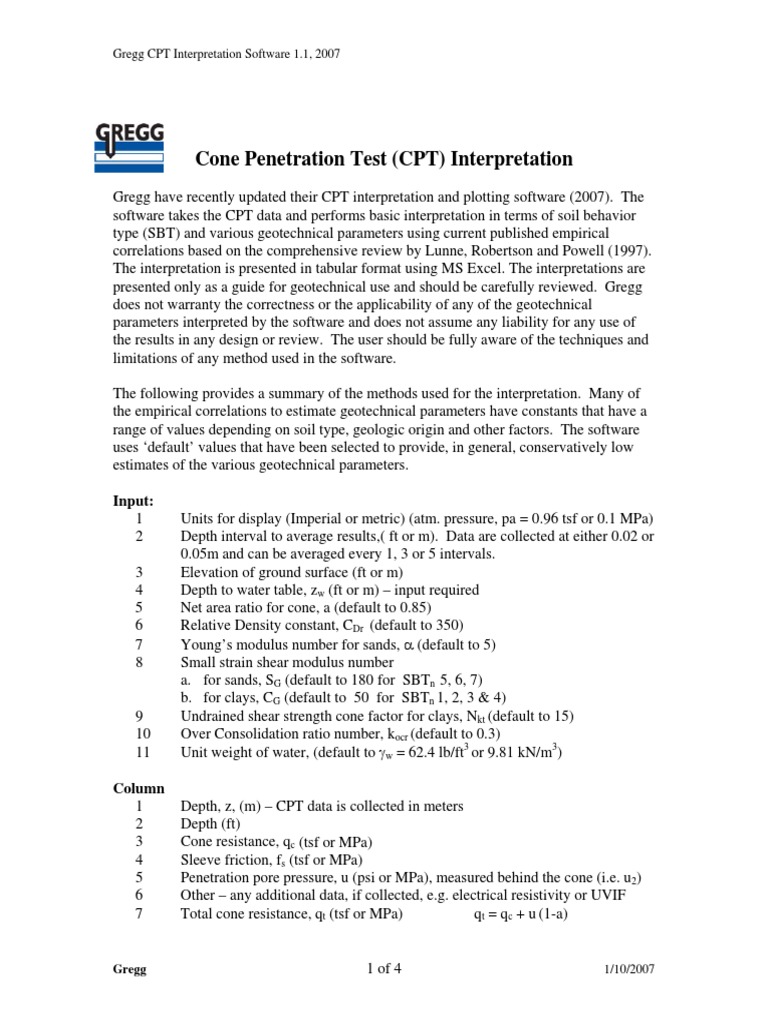 CPT Interpretation Summary 2007 PDF | PDF | Soil Mechanics ...