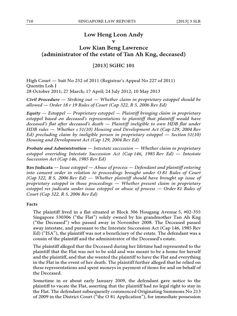 Low Heng Leon Andy V Low Kian Beng Lawrence (2013) 3 SLR 710 PDF | PDF ...