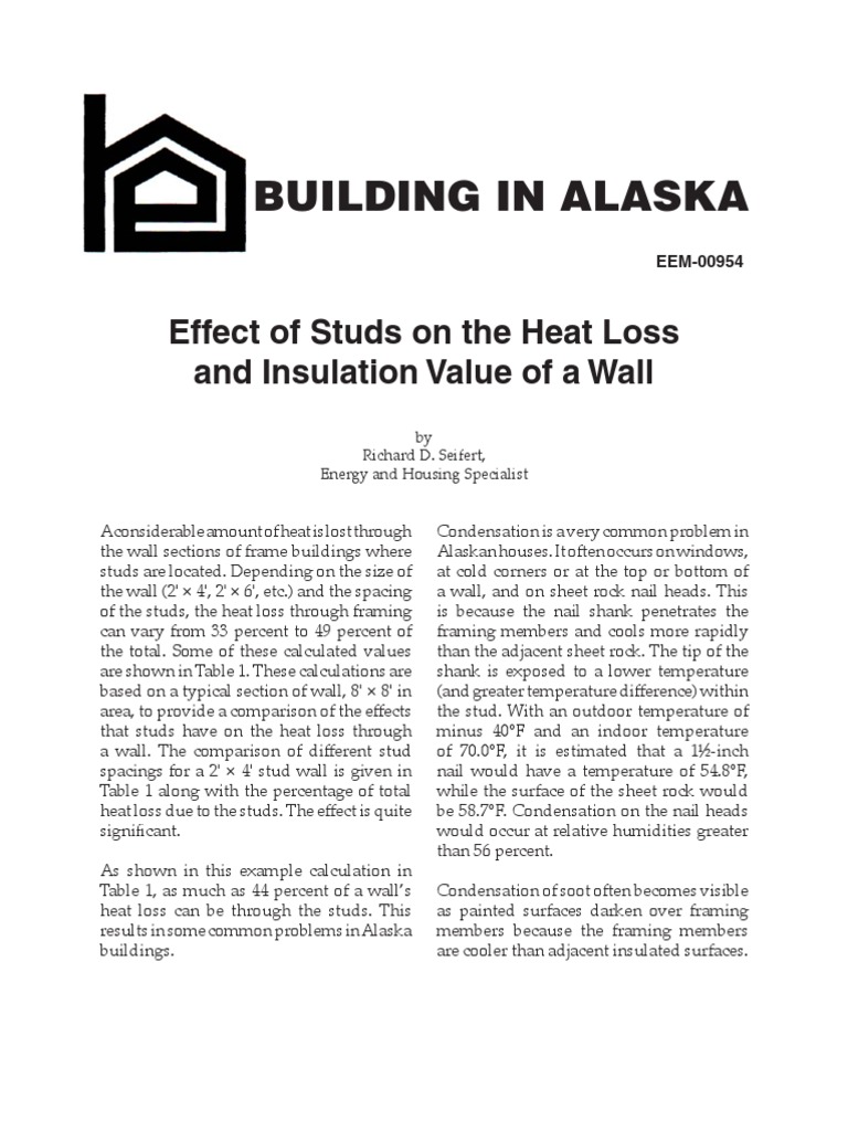 Effect of Studs On The Heat Loss and Insulation Value of A Wall | PDF ...