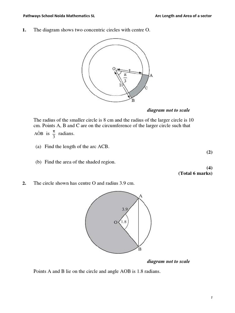1 Trigo Arc Length and Area of Sector | PDF | Circle | Angle