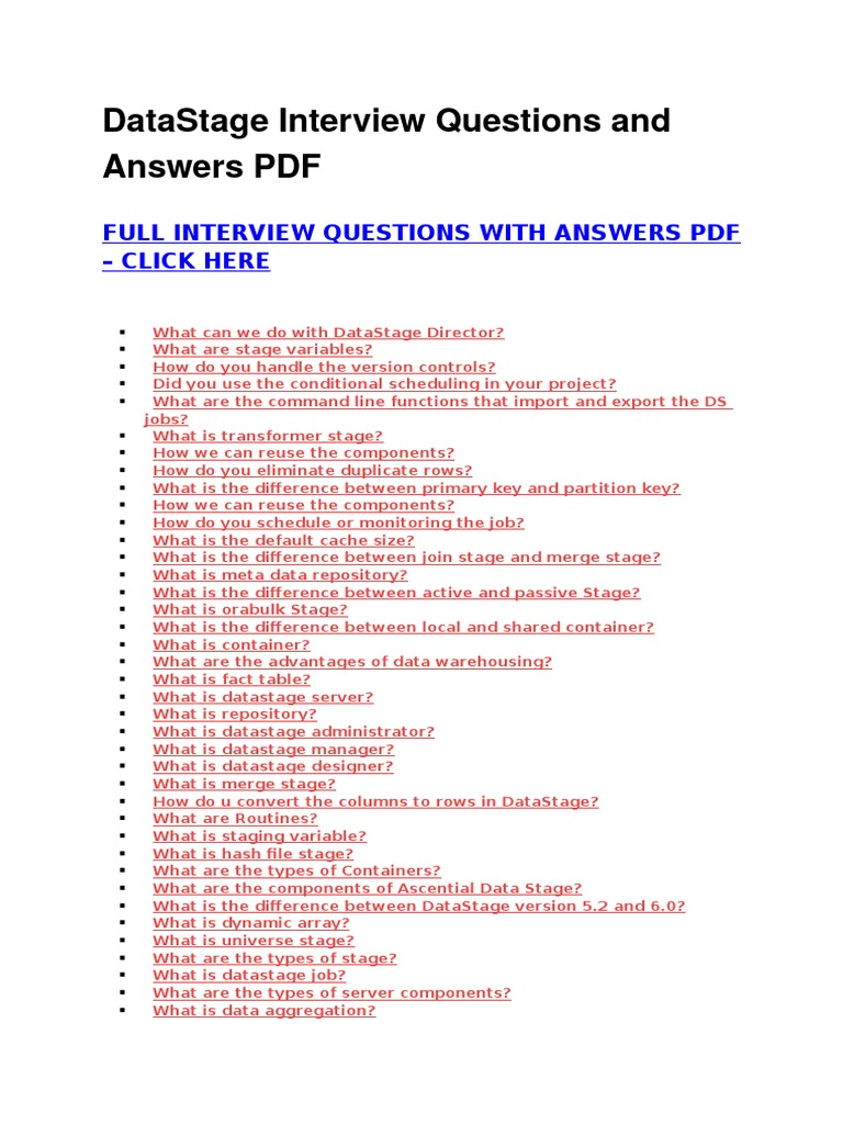50+ TOP DataStage Interview Questions and Answers PDF | PDF | Metadata | Interview