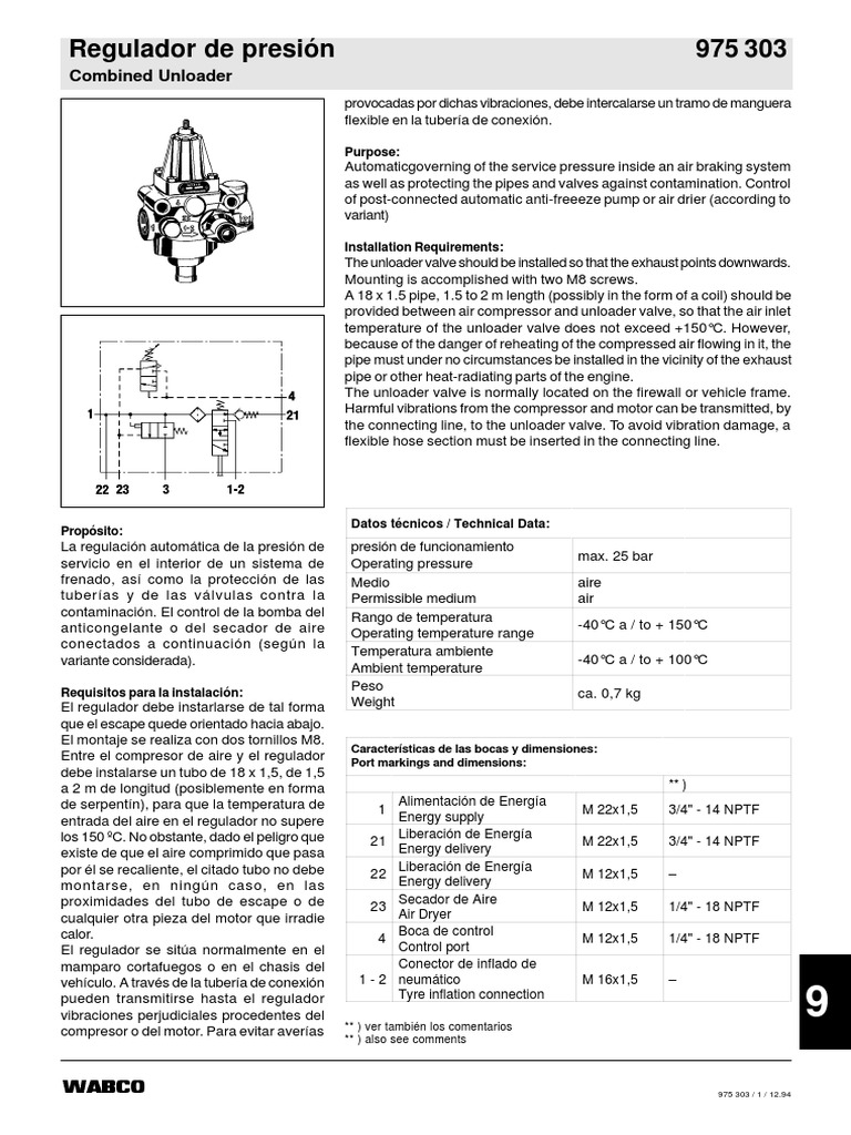 WABCO 975 303 Air Pressure Regulator | PDF | Hydraulic Engineering ...