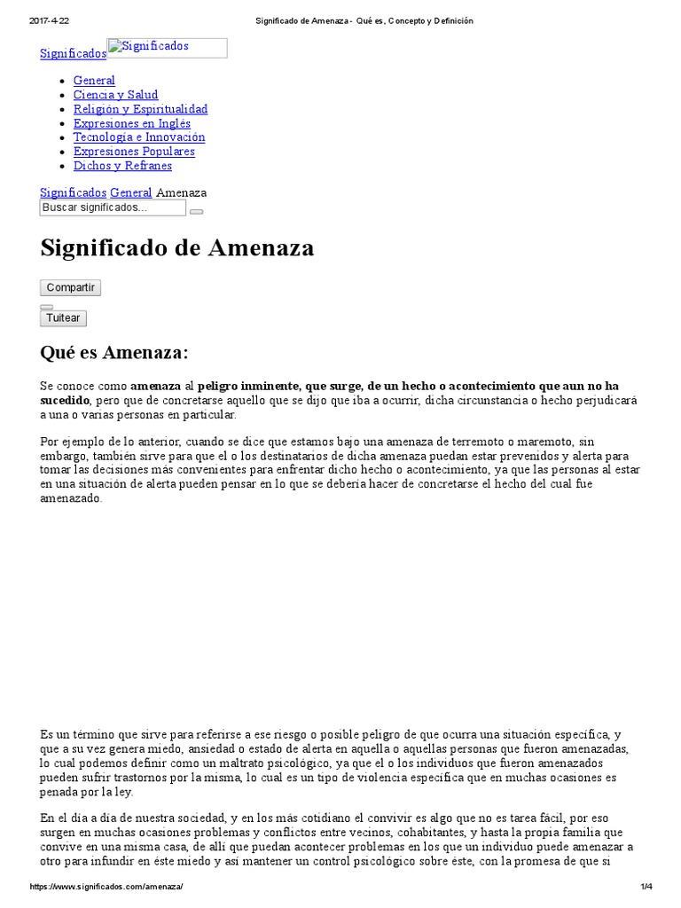 Significado de Amenaza - Qué Es, Concepto y Definición PDF | PDF ...