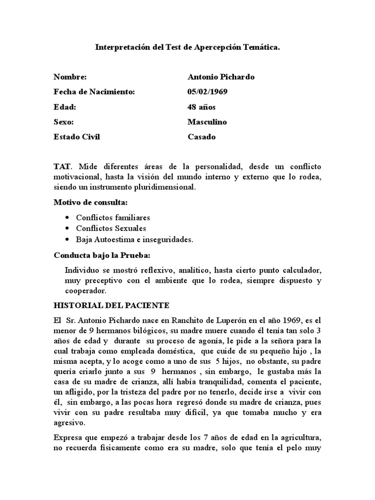 Interpretación Del Test de Apercepción Temática | PDF | Ansiedad ...
