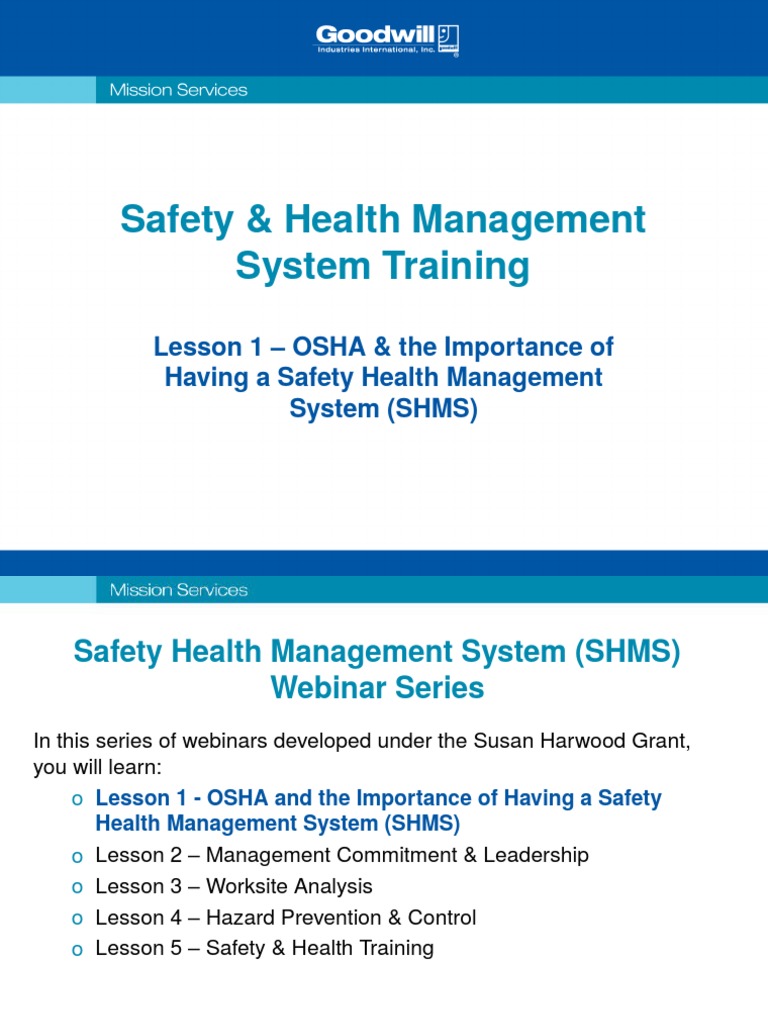 1-Importance of A Shms | PDF | Occupational Safety And Health Administration | Occupational ...