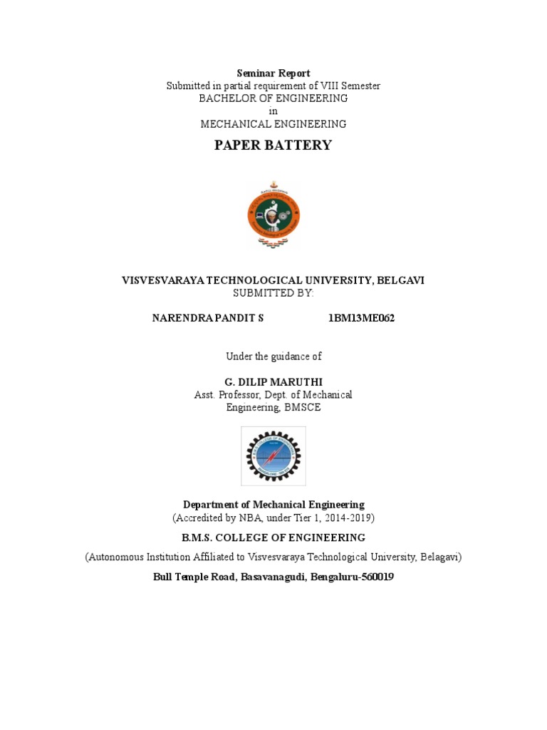 Paper Battery Report | PDF | Tire | Nature