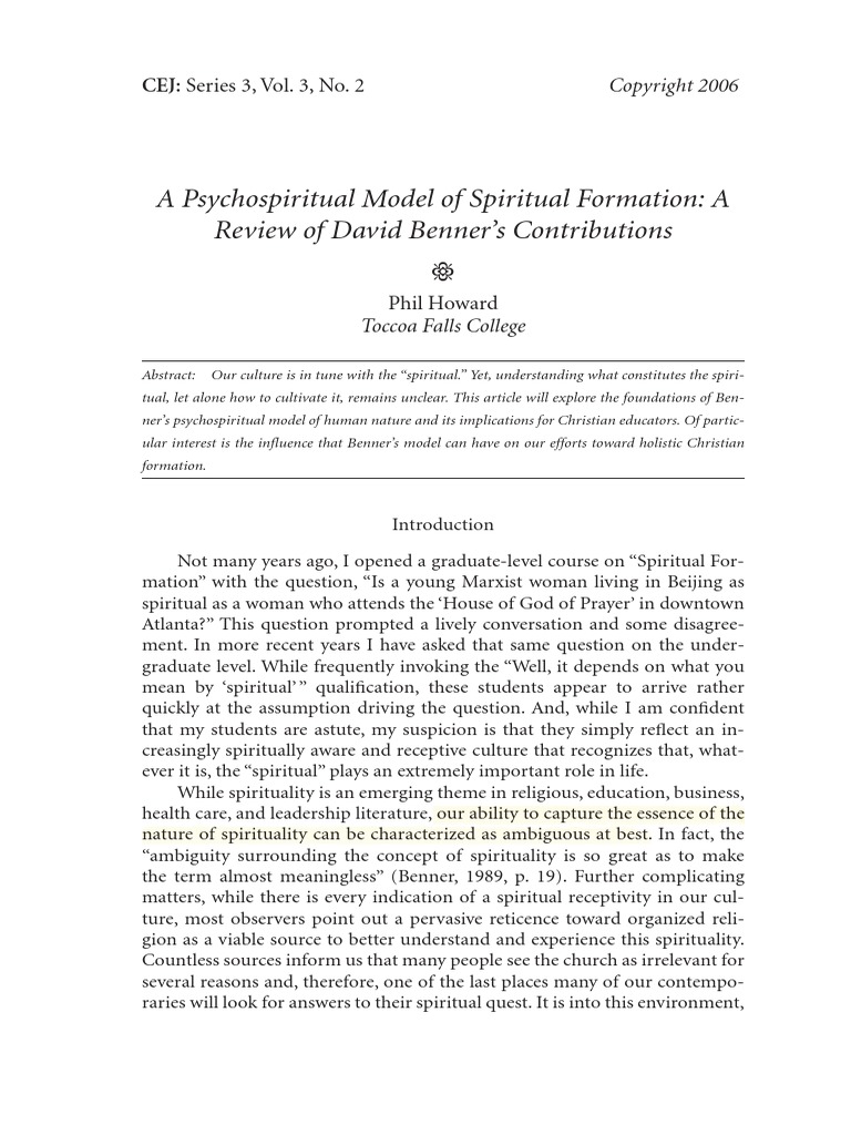 A Psychospiritual Model of Spiritual Formation | PDF | Spirituality | Self