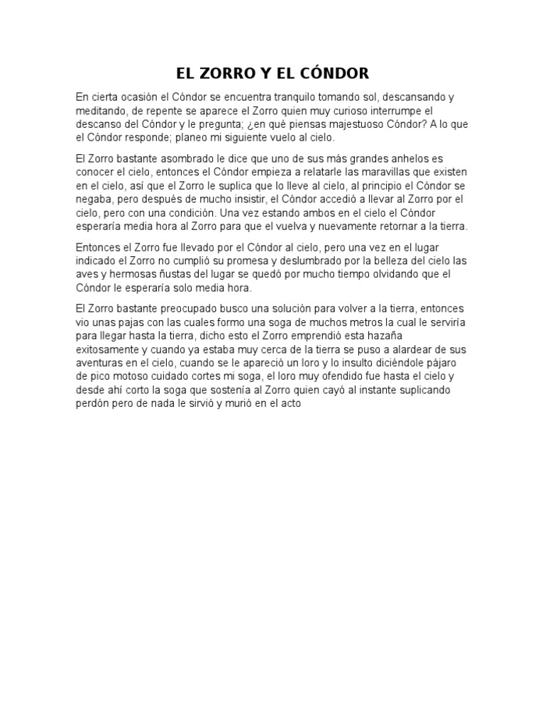 El Zorro y El Cóndor Cuento | PDF