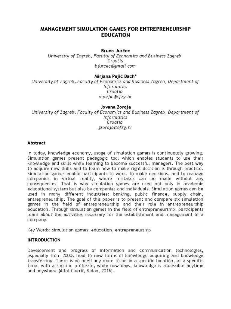 Management Simulation Games For Entrepreneurship Education | PDF ...