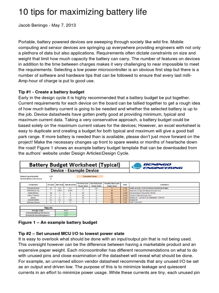 10 Tips For Maximizing Battery Life: Tip #1 - Create A Battery Budget | PDF | Microcontroller ...