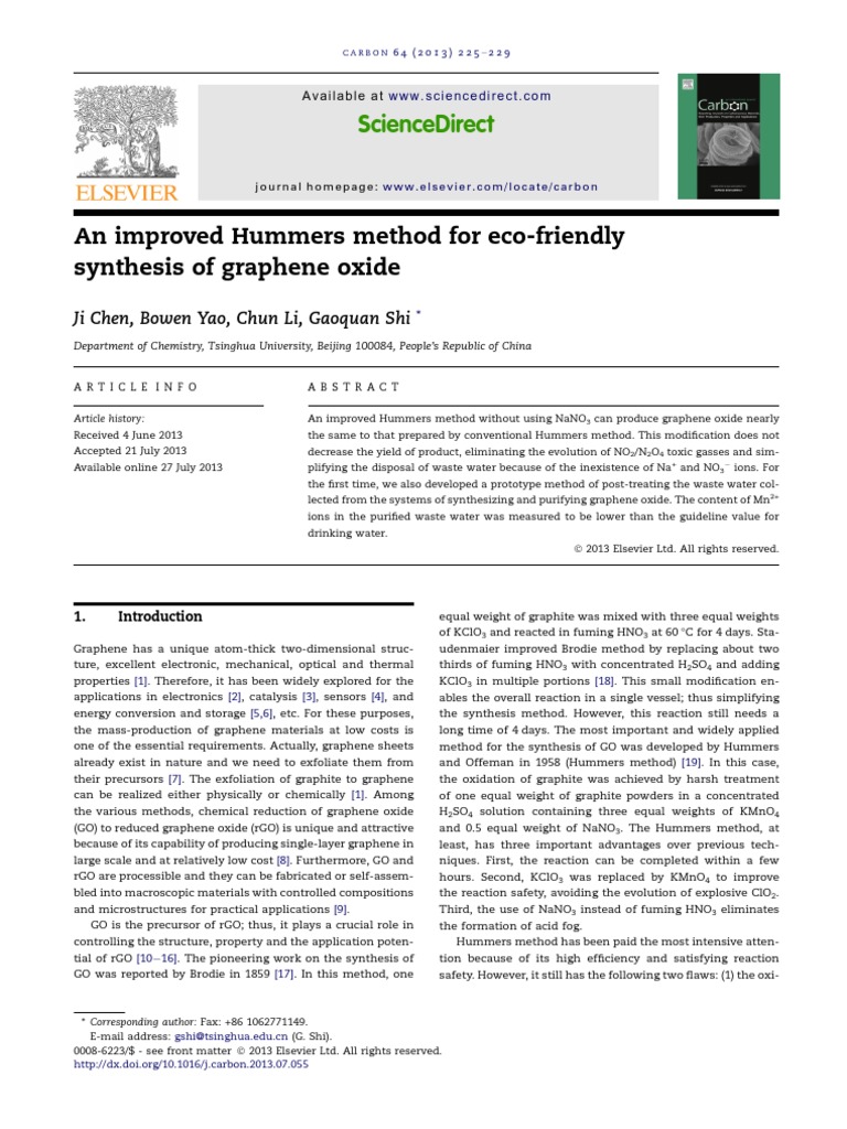 An Improved Hummers Method PDF | PDF | Graphene | X Ray Photoelectron ...