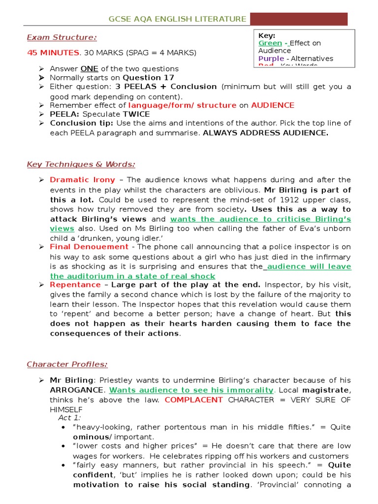 Gcse Aqa English Literature an Inspector Calls