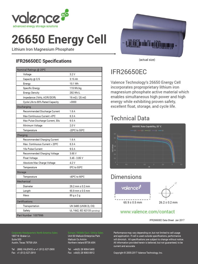 26650EC-data-sheet-011217 | Battery (Electricity) | Electricity