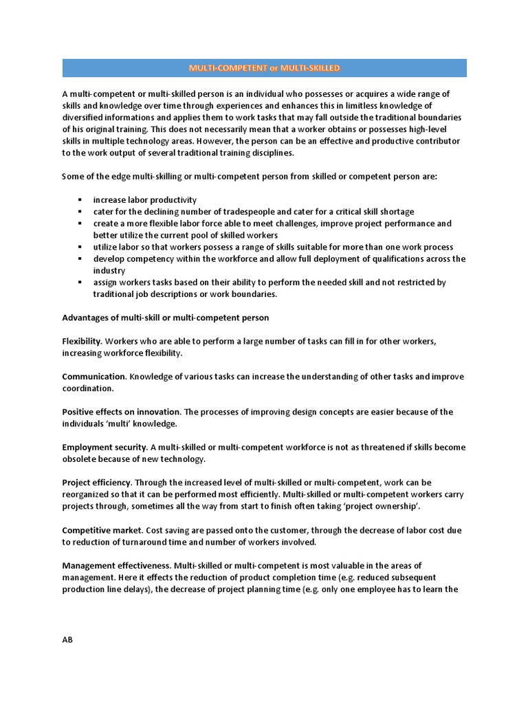 Multi Competent or Multi Skilled | PDF | Labour Economics | Competence ...