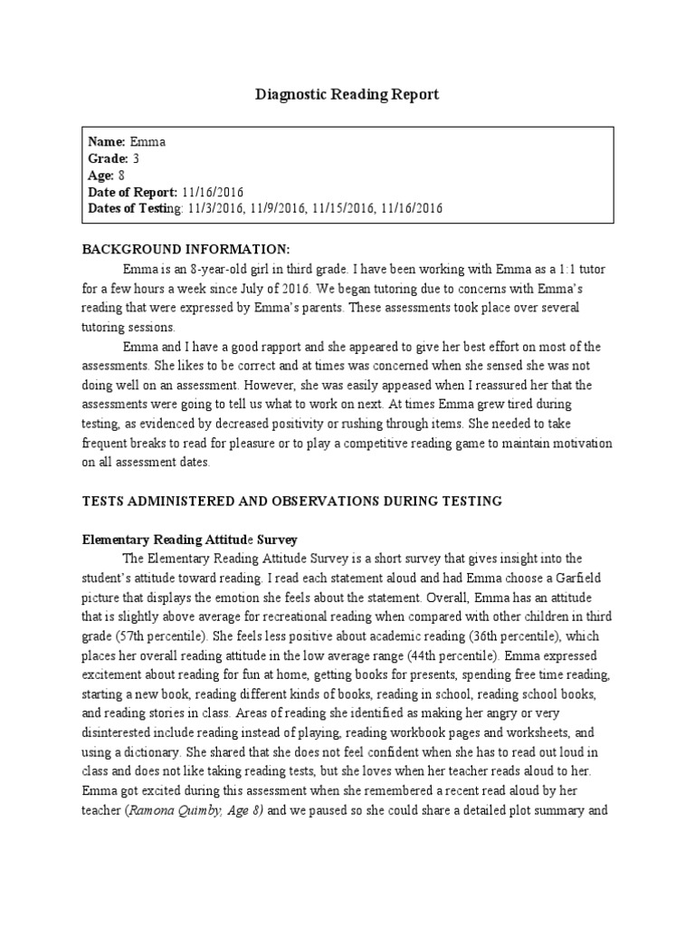 Eci 543 Diagnosticreadingreport | PDF | Phonics | Reading Comprehension
