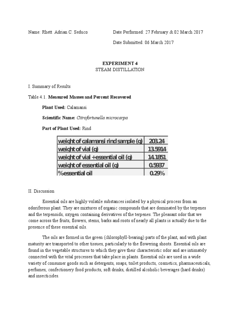 Experiment 4-Steam Distillation | PDF | Distillation | Phases Of Matter