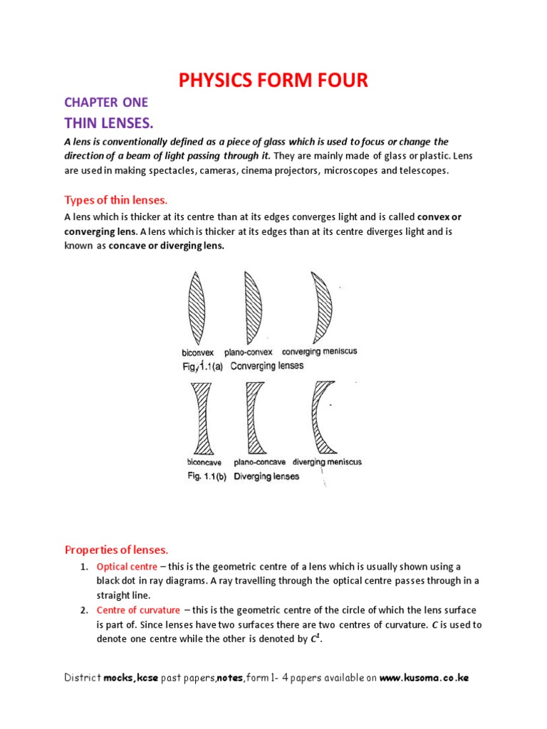 Physics Form 4 Notes | Lens (Optics) | Buoyancy