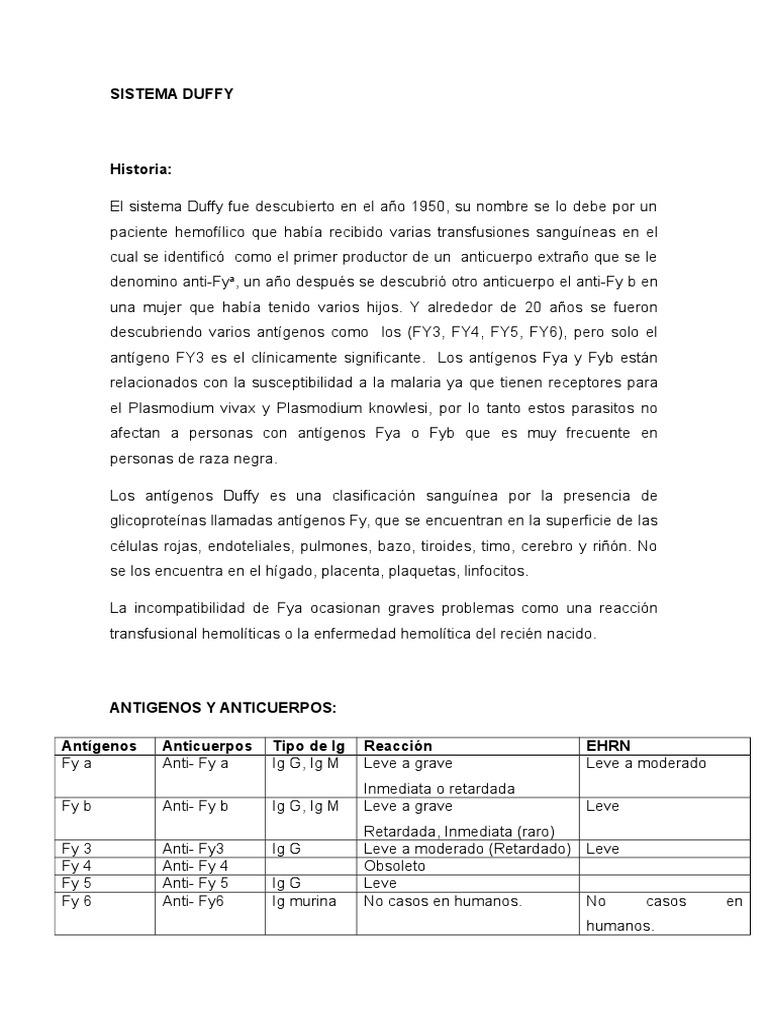 Sistema Duffy | PDF | Anticuerpo | Sangre