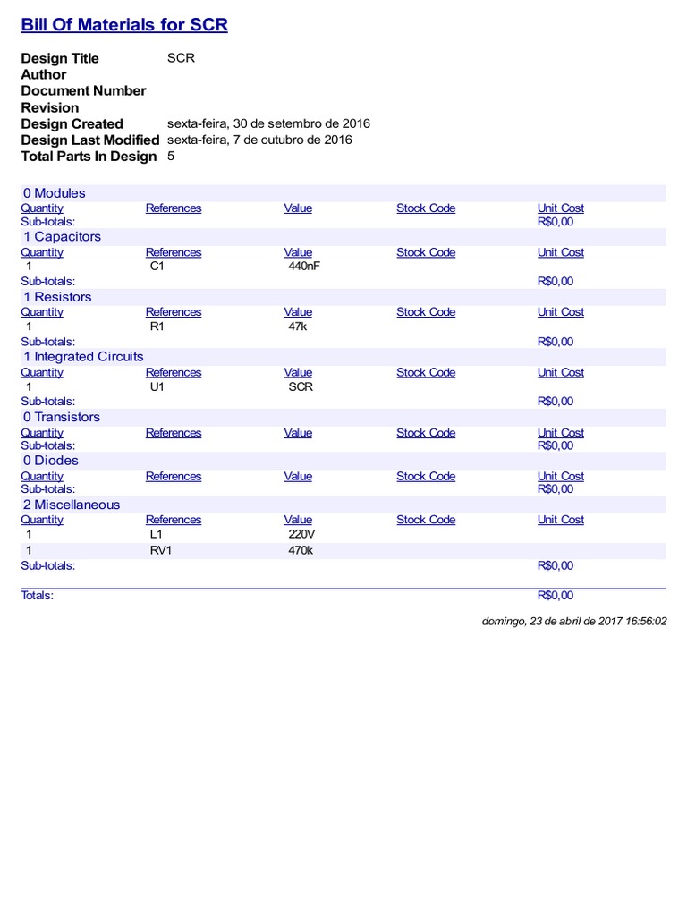 Bill of Materials SCR | PDF