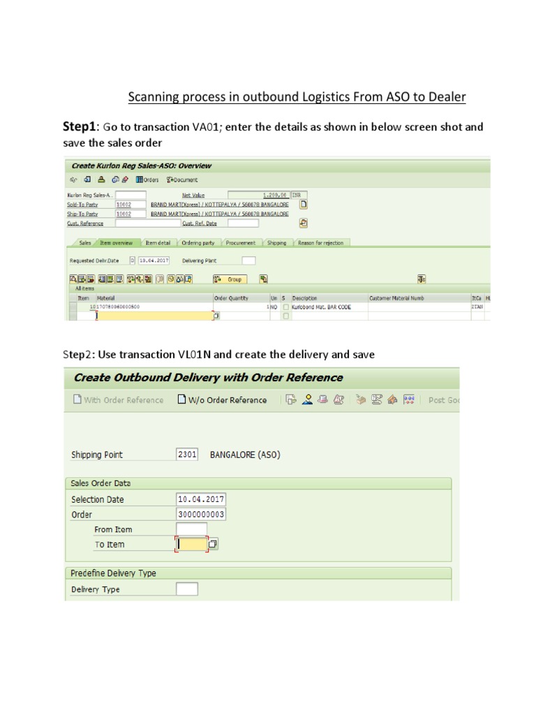 Scanning Process in Outbound Logistics From ASO To Dealer:: Step1 | PDF