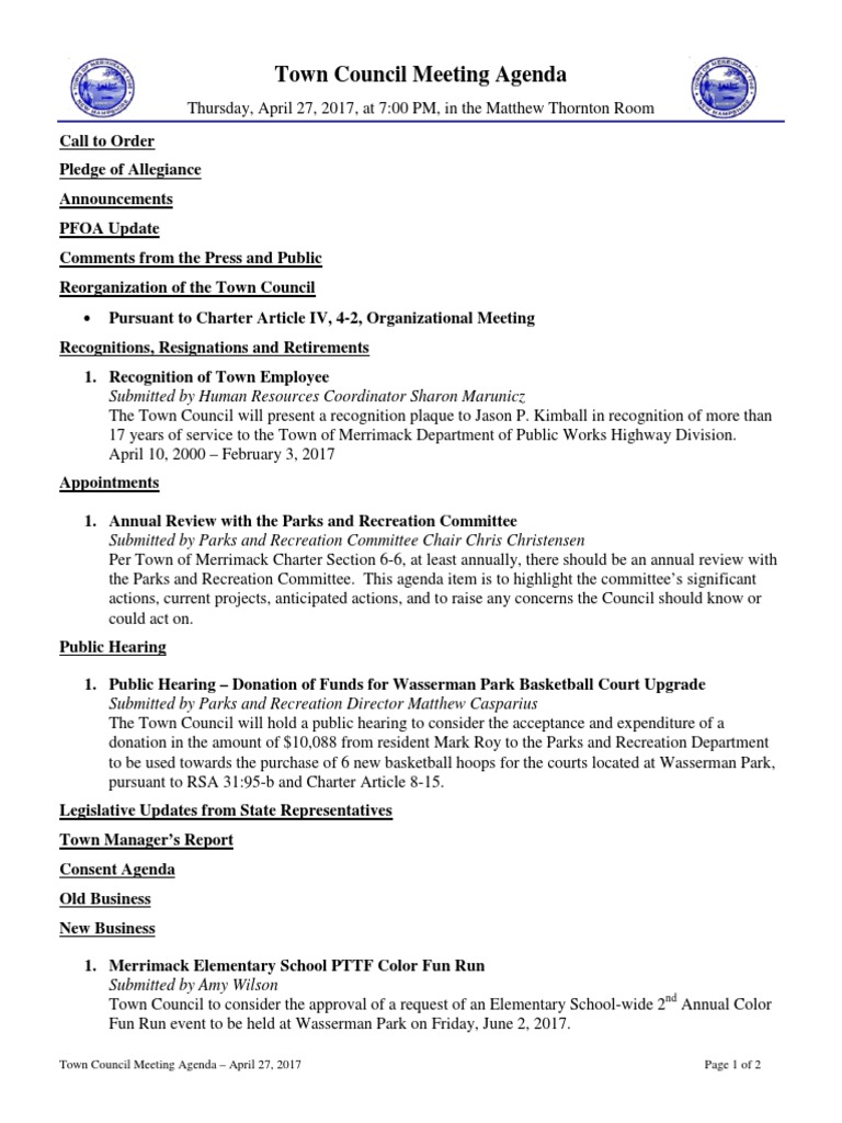 Town Council Meeting Agenda | PDF | Government