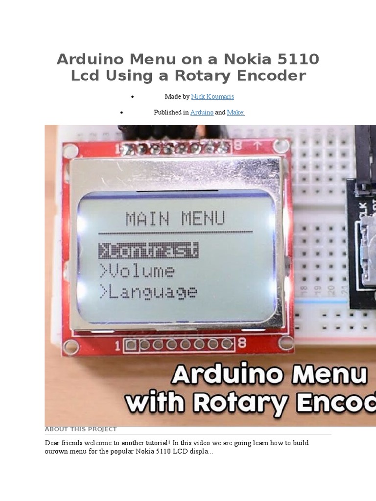 Arduino Menu On A Nokia 5110 Lcd Using A Rotary Encoder Pdf Menu Arduino