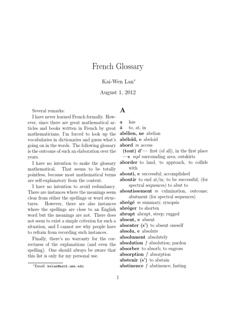 French Glossary For Math PDF | PDF | Teaching Mathematics | Science