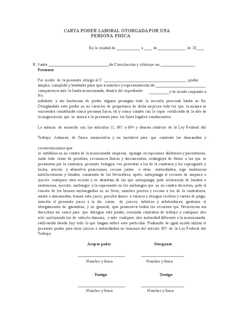 Carta Poder Laboral | PDF | Instituciones sociales | Ciencias sociales