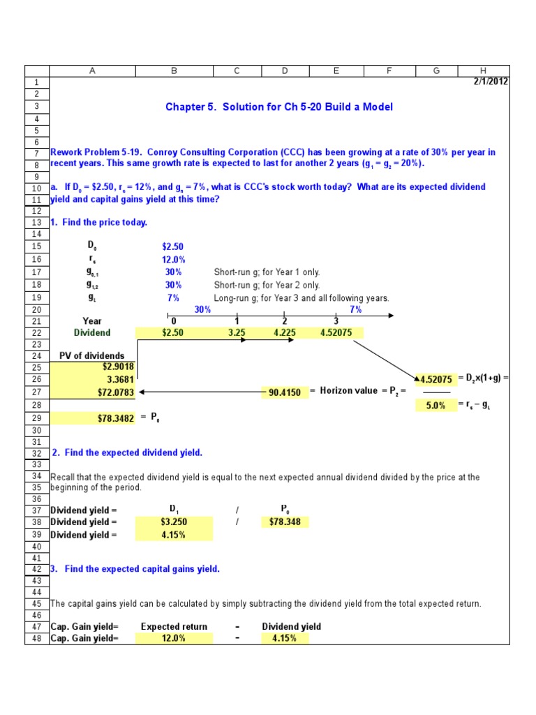 IFM11 Solution To Ch05 P20 Build A Model | PDF | Dividend | Financial Economics